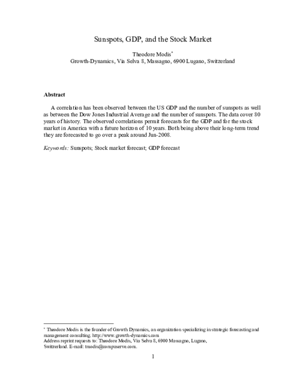 (PDF) Sunspots, GDP and the stock market | Theodore Modis - Academia.edu