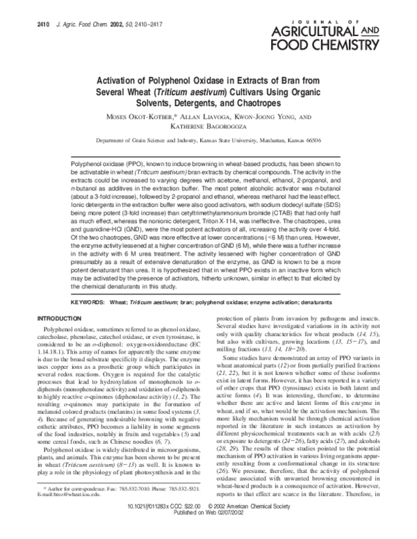 (PDF) Activation of Polyphenol Oxidase in Extracts of Bran from Several Wheat (Triticum aestivum ...