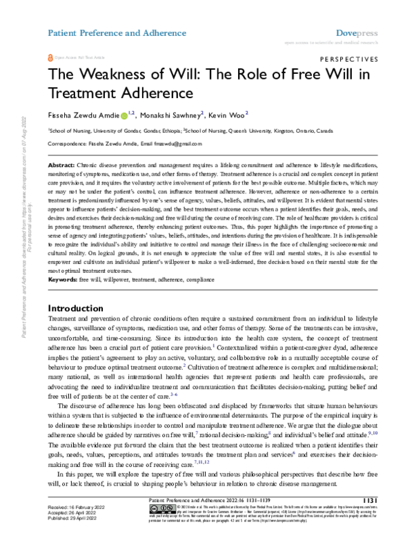 (PDF) The Weakness of Will: The Role of Free Will in Treatment Adherence