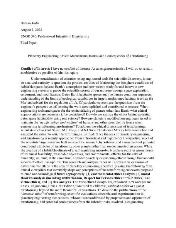 (PDF) Planetary Engineering Ethics: Mechanisms, Issues, and ...