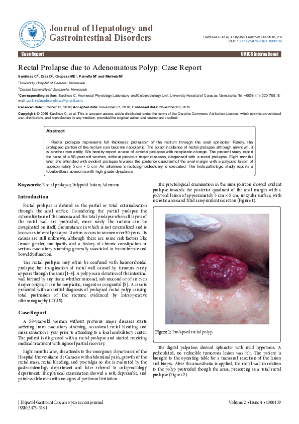 (PDF) Rectal Prolapse due to Adenomatous Polyp: Case Report