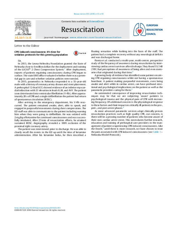 (PDF) CPR induced consciousness: It's time for sedation protocols for ...