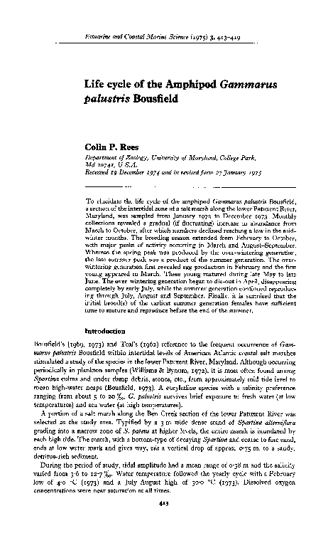 (PDF) Life cycle of the amphipod Gammarus palustris Bousfield