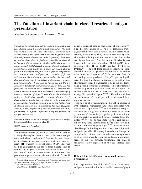 (PDF) The function of invariant chain in class II-restricted antigen presentation
