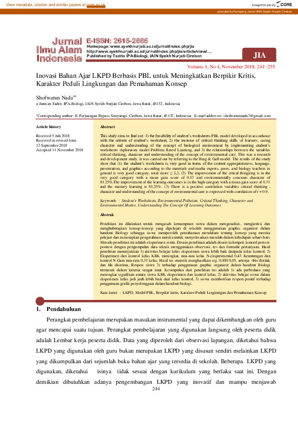 (PDF) Inovasi Bahan Ajar LKPD Berbasis PBL Untuk Meningkatkan Berpikir Kritis, Karakter Peduli ...