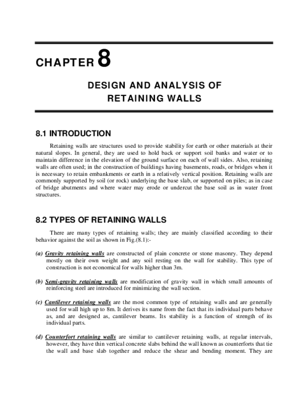(PDF) DESIGN AND ANALYSIS OF RETAINING WALLS