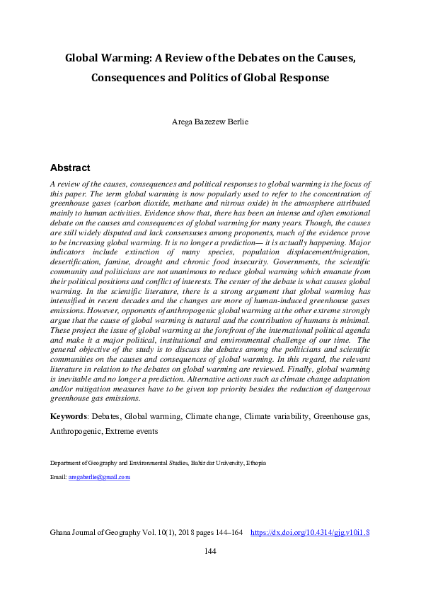 (PDF) Global Warming: A Review of the Debates on the Causes ...