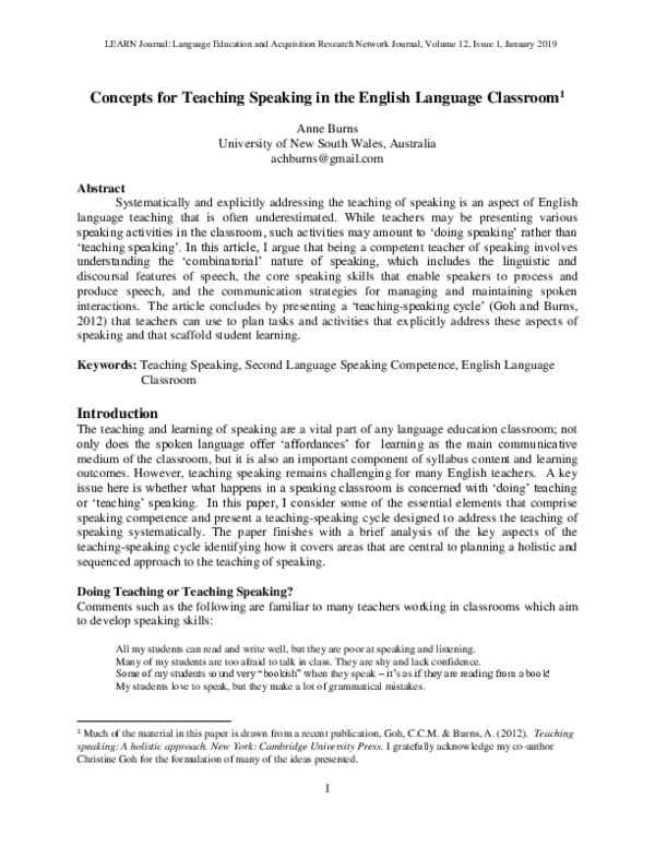 (PDF) Concepts for Teaching Speaking in the English Language Classroom