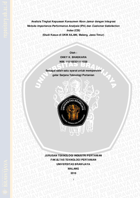 (PDF) Analisis Tingkat Kepuasan Konsumen Abon Jamur Ailani dengan ...