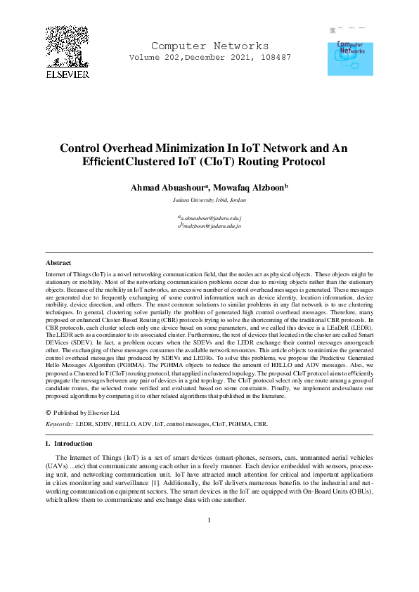 (PDF) Control Overhead Minimization In IoT Network and An Efficient ...