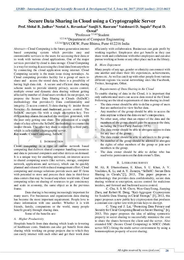 (PDF) Secure Data Sharing in Cloud using a Cryptographic Server ... (PDF) Secure Data Sharing in Cloud using a Cryptographic Server ...