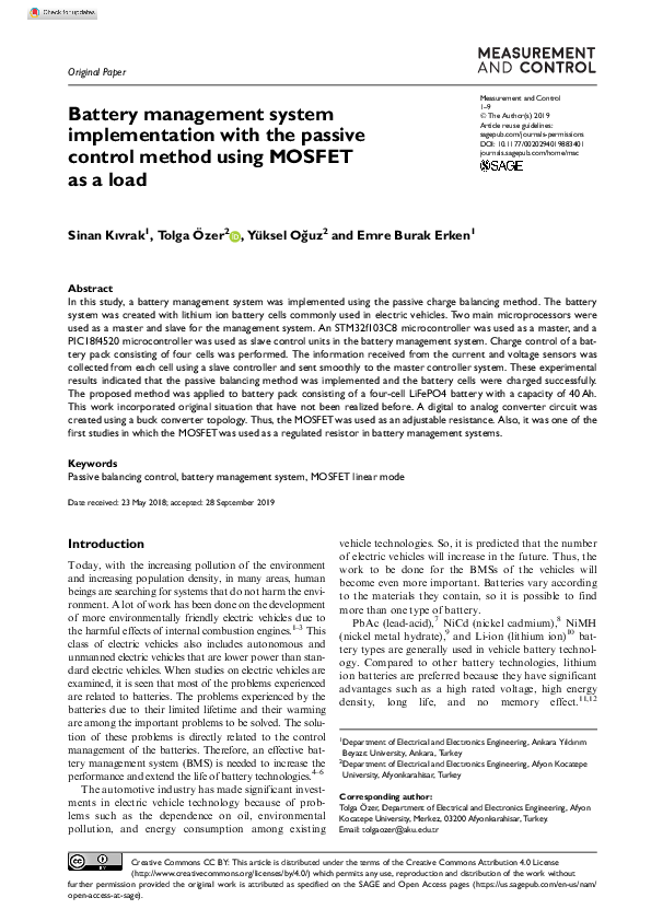 (PDF) Battery management system implementation with the passive control method using MOSFET as a ...