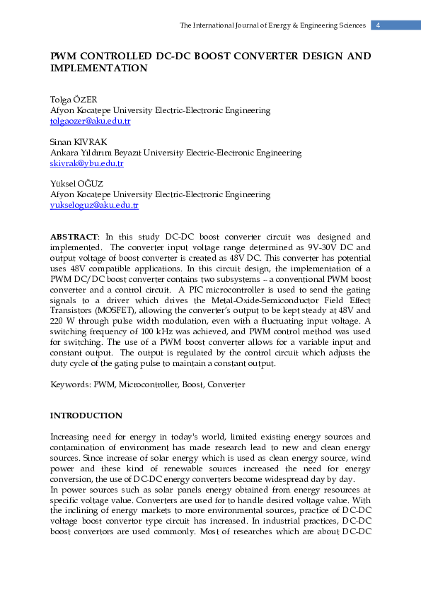 (PDF) PWM Controlled DC-DC Boost Converter Design and Implementation
