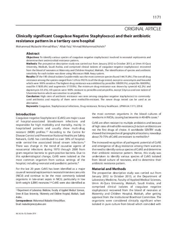 (PDF) Clinically significant Coagulase Negative Staphylococci and their ...