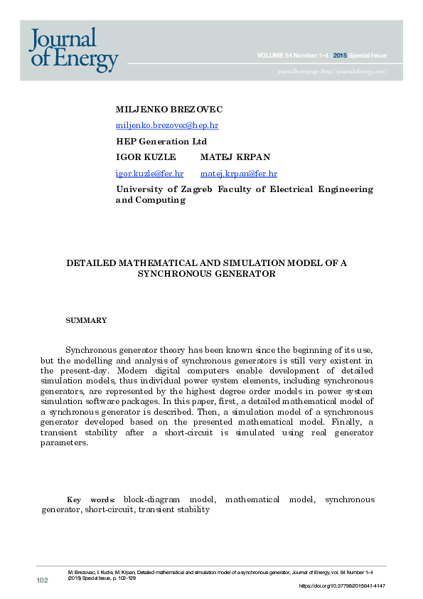 (PDF) Detailed mathematical and simulation model of a synchronous generator