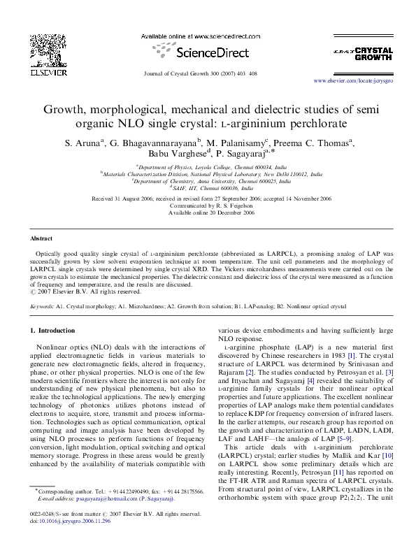 (PDF) Morphological and Mechanical Studies of L-Argininium Perchlorate