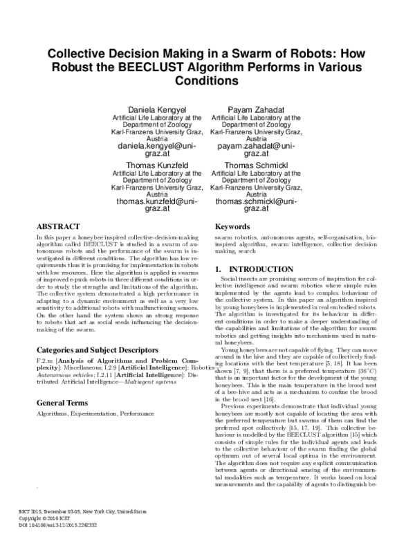 (PDF) Collective Decision Making in a Swarm of Robots: How Robust the BEECLUST Algorithm ...