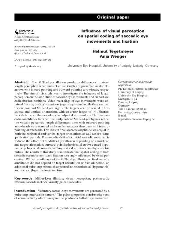 (PDF) Influence of visual perception on spatial coding of saccadic eye ...