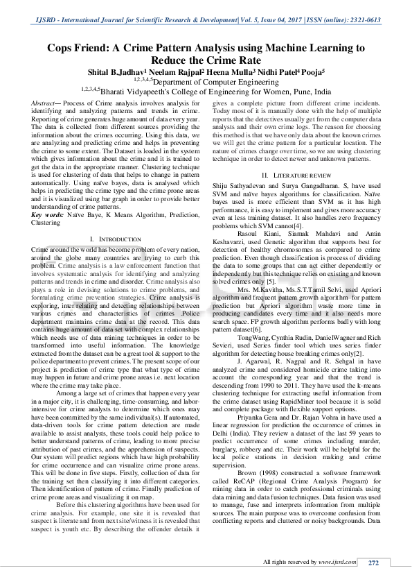 Pdf Cops Friend A Crime Pattern Analysis Using Machine Learning To Reduce The Crime Rate