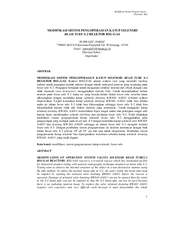 (PDF) Modifikasi Sistem Pengoperasian Katup Selenoid Beam Tube S-2 ...