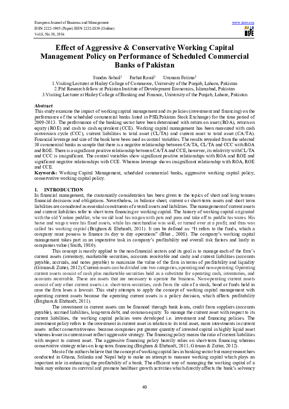 (PDF) Effect of Aggressive & Conservative Working Capital Management ...
