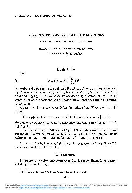 (PDF) Star center points of starlike functions