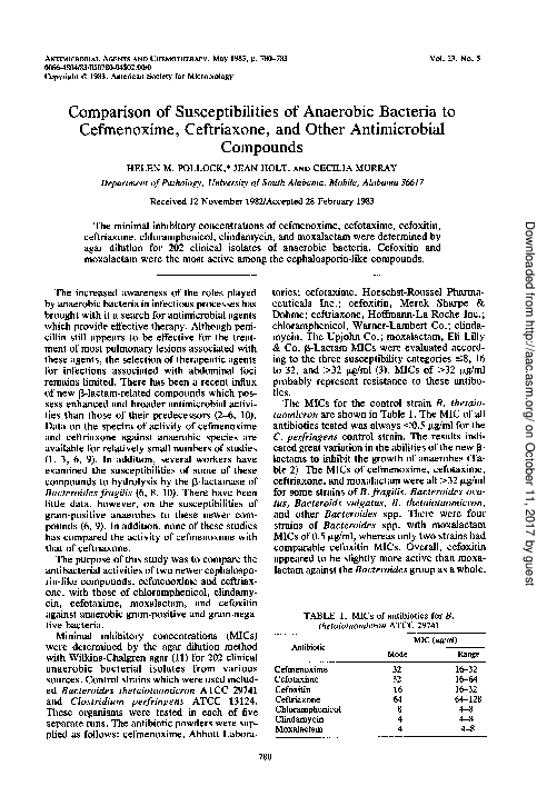 (PDF) Susceptibility of Anaerobic Bacteria to Antimicrobials