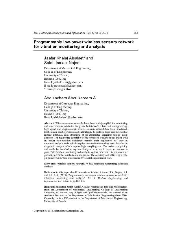 (PDF) Programmable low-power wireless sensors network for vibration monitoring and analysis