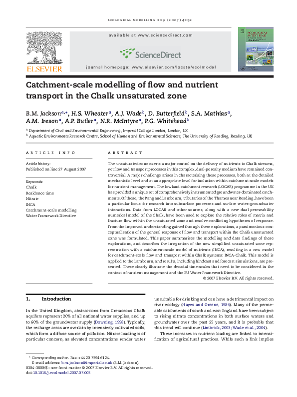 (PDF) Catchment-scale modelling of flow and nutrient transport in the Chalk unsaturated zone