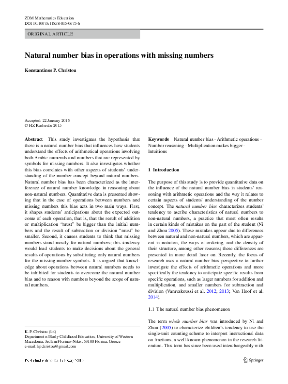 (PDF) Natural number bias in operations with missing numbers