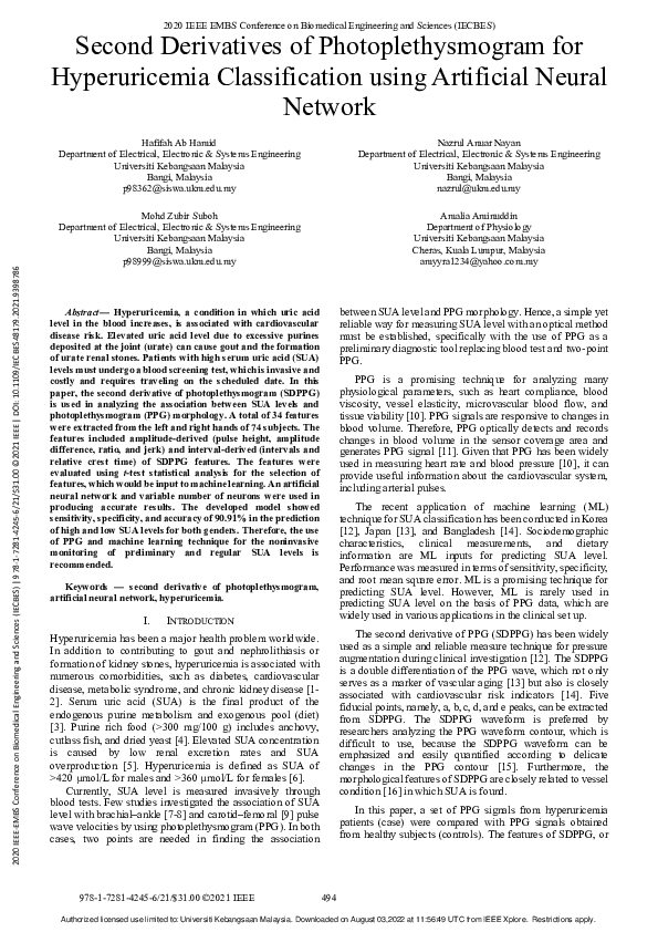 (PDF) Second Derivatives of Photoplethysmogram for Hyperuricemia ...