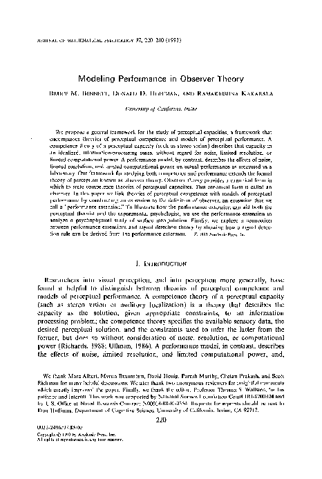 (PDF) Modeling Performance in Observer Theory
