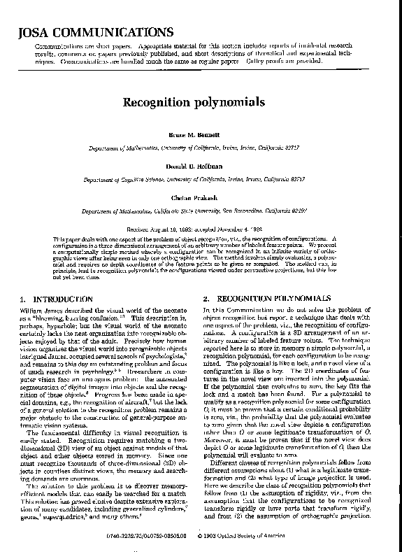 (PDF) Recognition polynomials