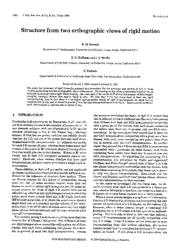 (PDF) Structure from two orthographic views of rigid motion