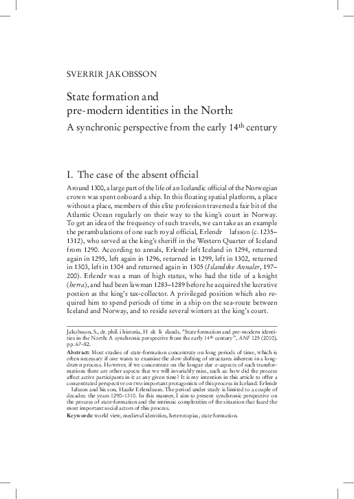 (PDF) State formation and pre-modern identities in the North