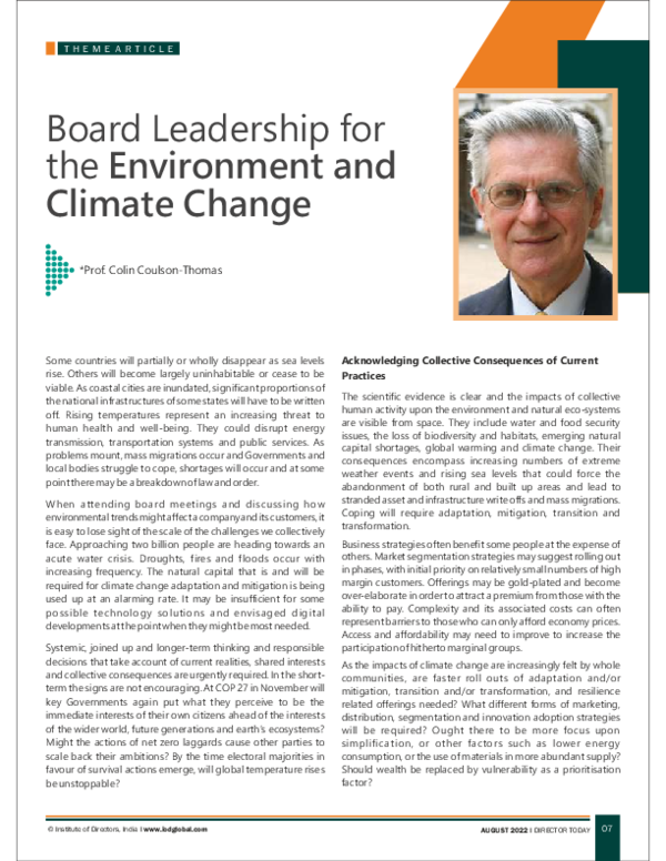 (PDF) Board Leadership for the Environment and Climate Change