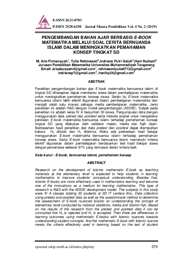 (PDF) Pengembangan Bahan Ajar Berbasis E-Book Matematika Melalui Soal Cerita Bernuansa Islami ...