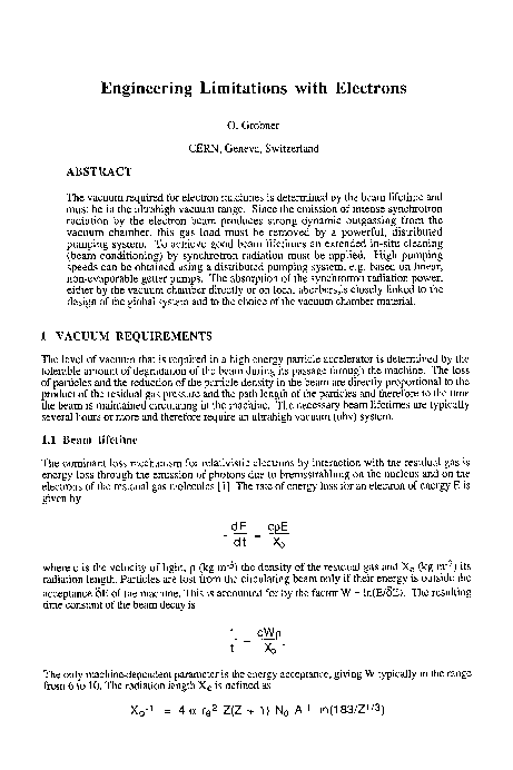 (PDF) Engineering limitations with electrons