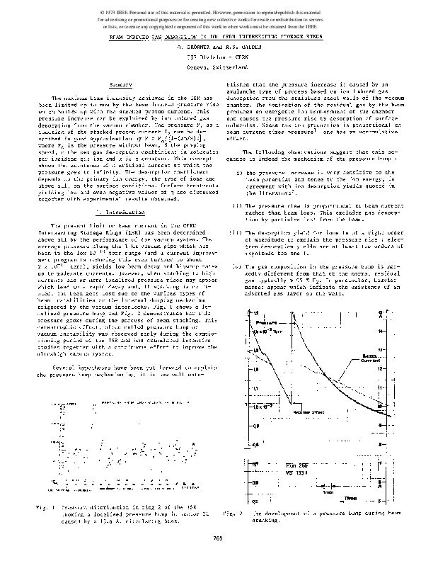 (PDF) Beam Induced Gas Desorption in the CERN Intersecting Storage Rings