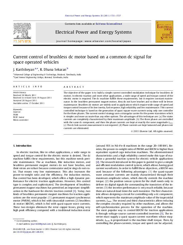 (PDF) Current control of brushless dc motor based on a common dc signal ...
