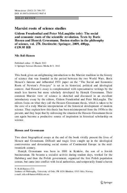 (PDF) Marxist roots of science studies