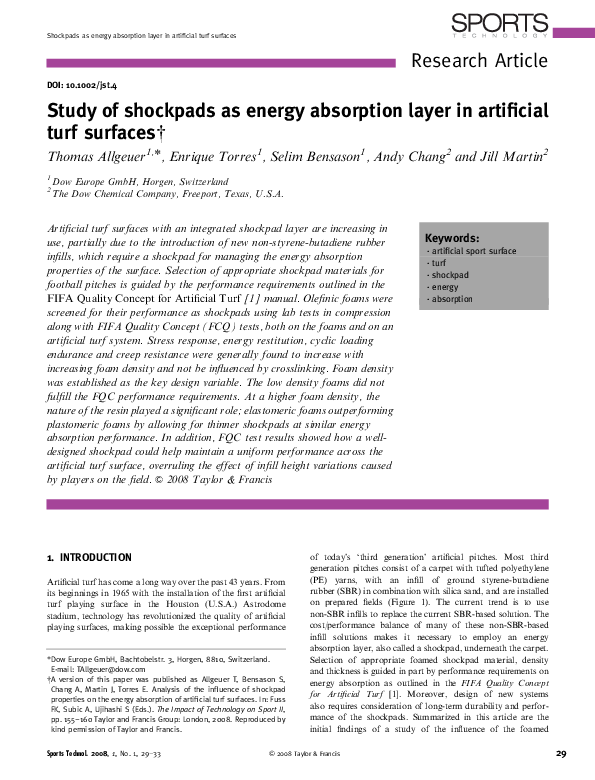 (PDF) Study of shockpads as energy absorption layer in artificial turf ...