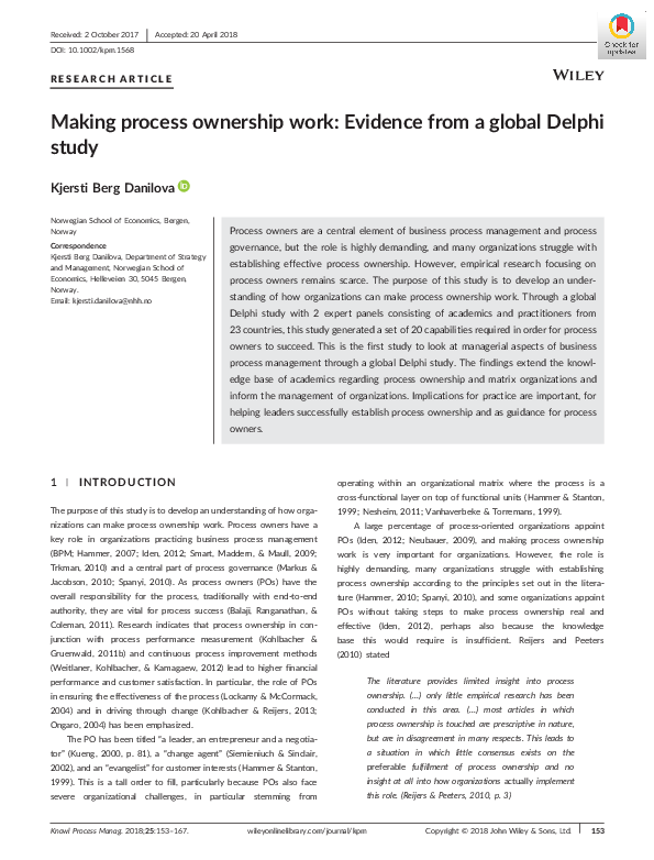 (PDF) Making process ownership work: Evidence from a global Delphi study