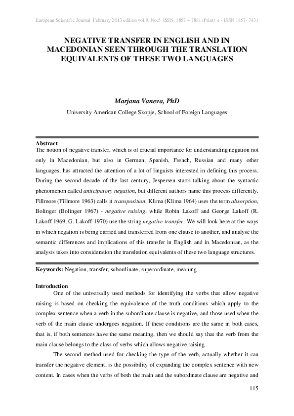 (PDF) Negative Transfer in English and in Macedonian Seen Through the ...