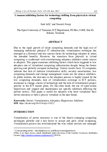 (PDF) Common inhibiting factors for technology shifting from physical to virtual computing