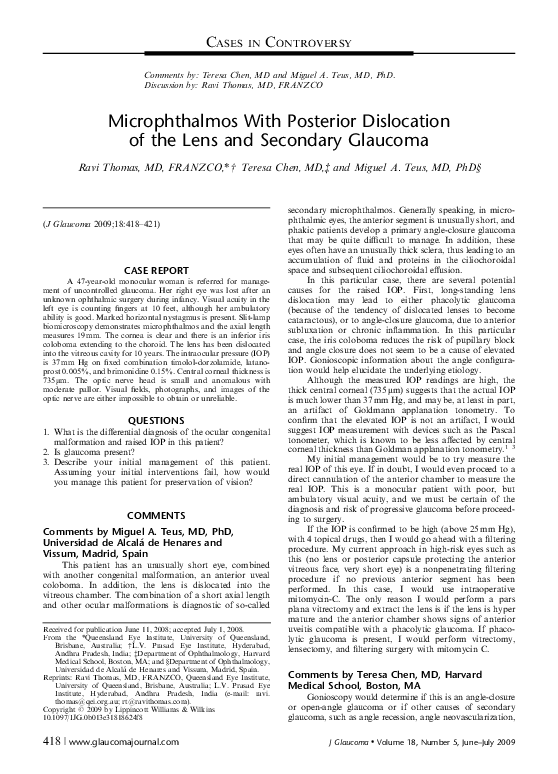 (PDF) Microphthalmos With Posterior Dislocation of the Lens and ...