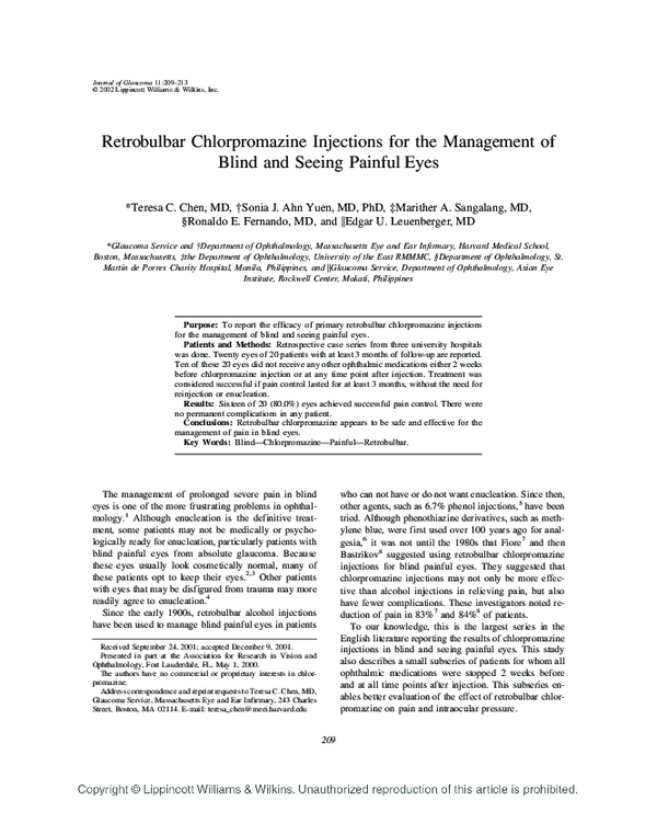 (PDF) Retrobulbar Chlorpromazine Injections for the Management of Blind ...