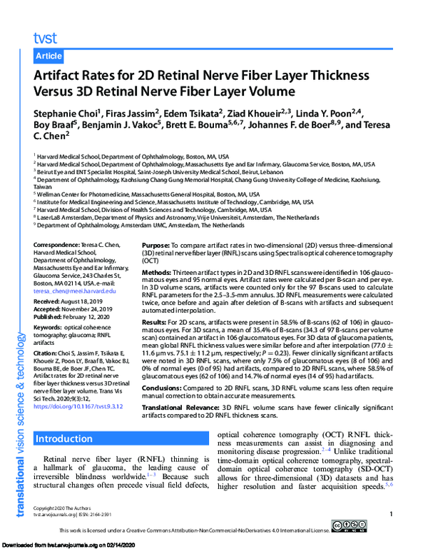 (PDF) Artifact Rates for 2D Retinal Nerve Fiber Layer Thickness Versus ...