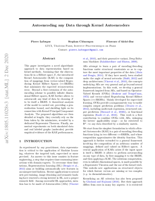 (PDF) Autoencoding any Data through Kernel Autoencoders