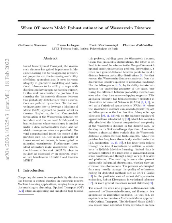 (PDF) When OT meets MoM: Robust estimation of Wasserstein Distance